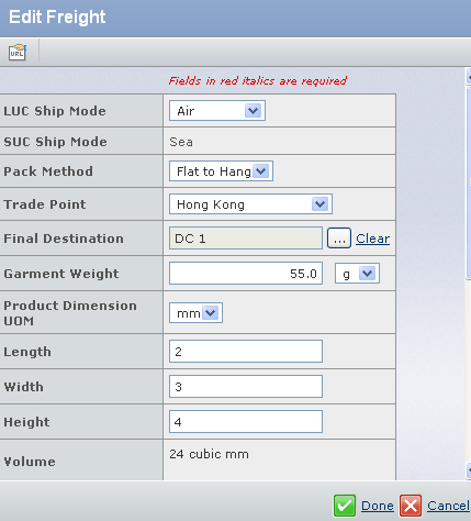 Editing Freight Costs
